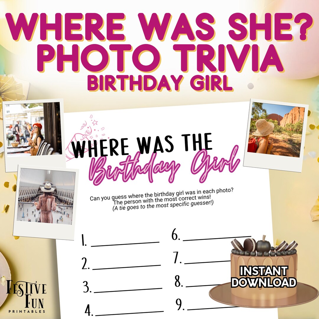 Where Was She Photo Trivia Challenge, Birthday Girl Group Party Game ...