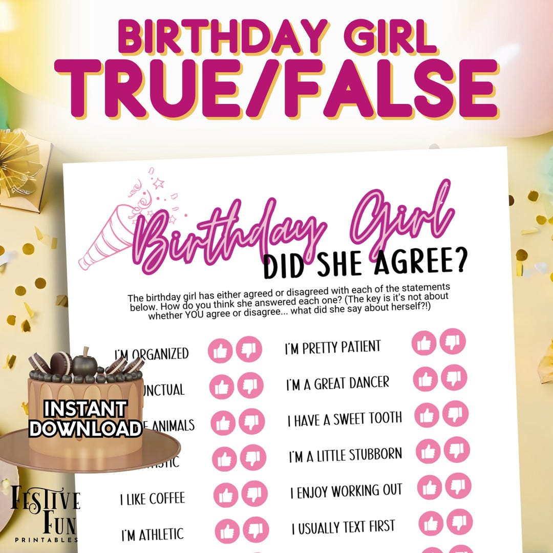 What Did Birthday Girl Say Trivia Game, Fun Printable True False Quiz ...