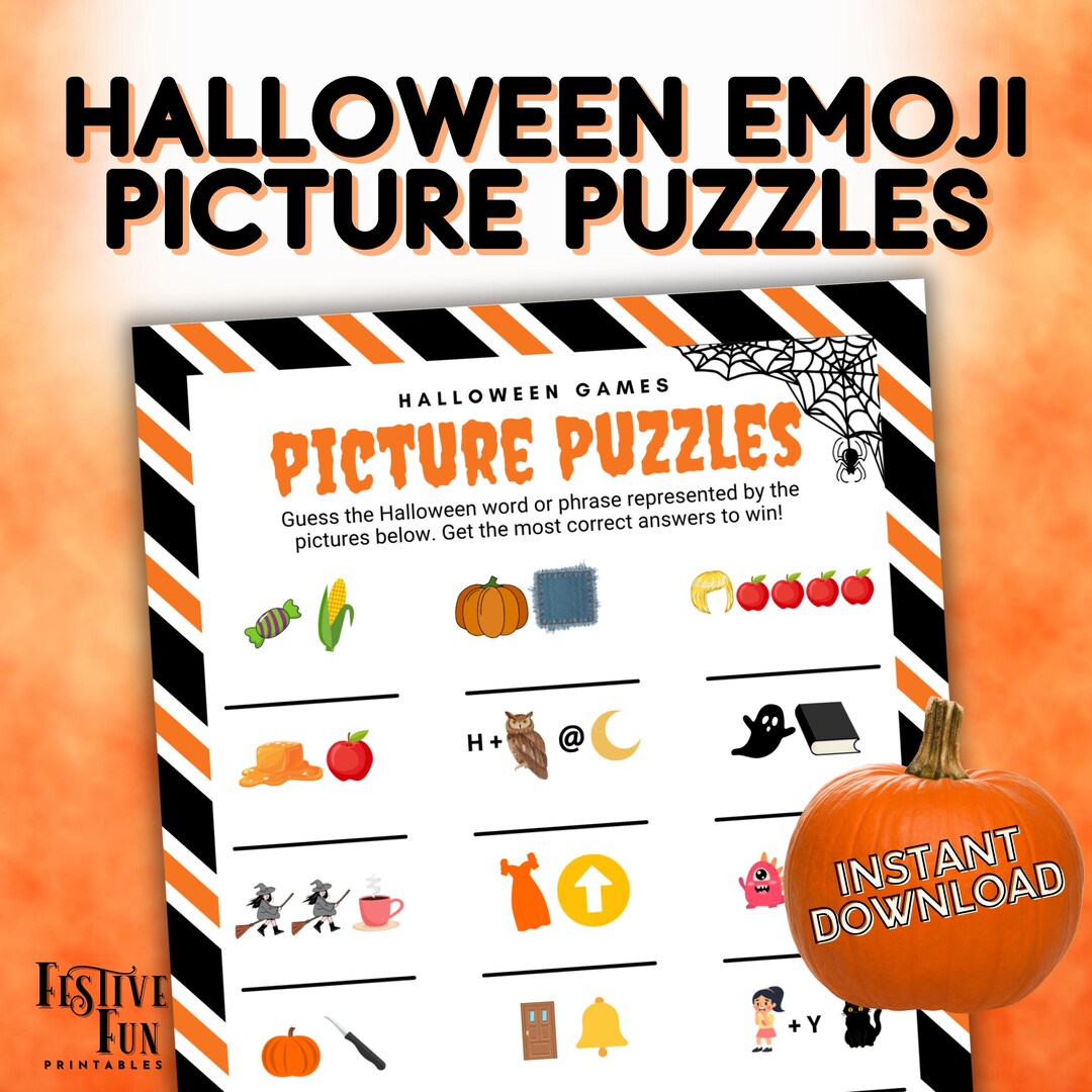 Halloween Emoji Picture Puzzles Game, October Fall Themed Icons and ...