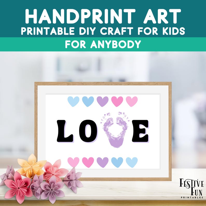 LOVE Handprint Crafts for Kids, Printable DIY Fingerprint Art Gift for ...