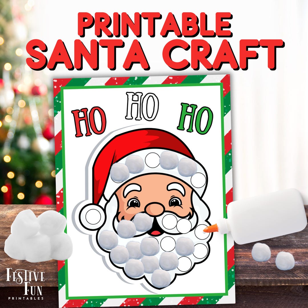 Santa Claus Cotton Ball Craft for Kids, Printable Christmas Activity ...