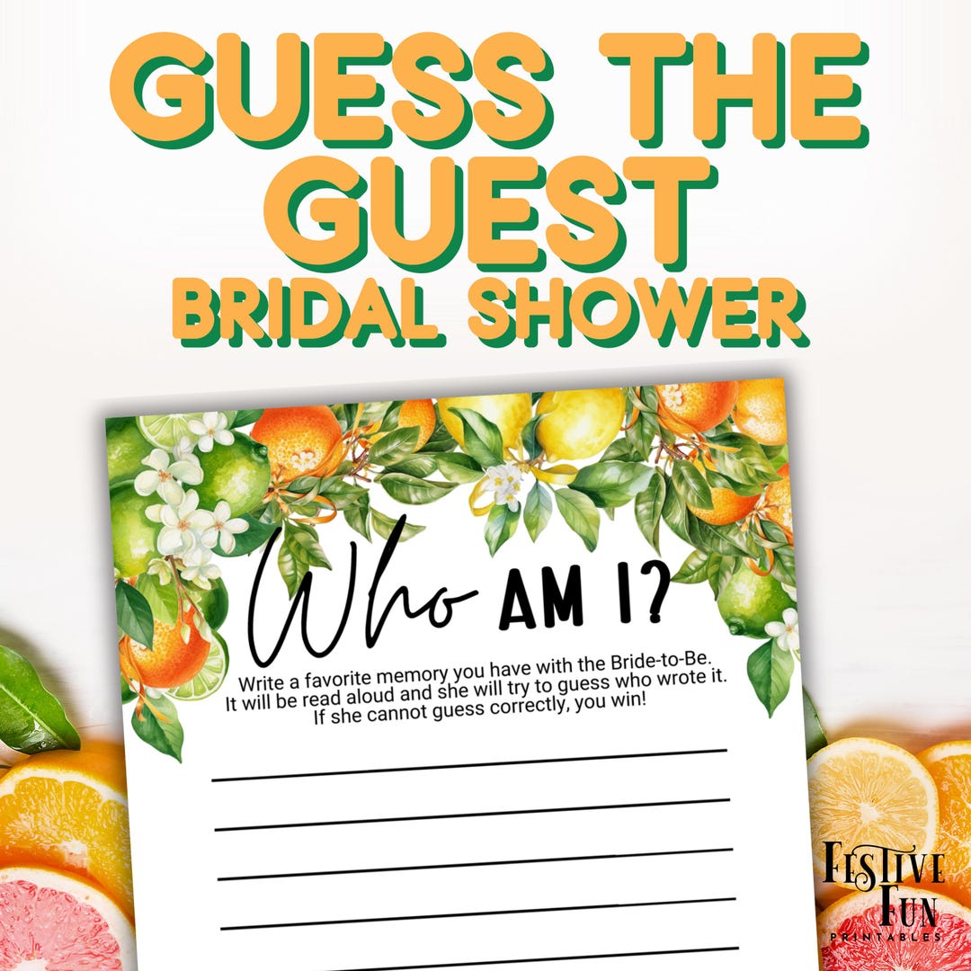 Guess the Guest Bridal Shower Game, Citrus Lemon Lime Theme Engagement ...
