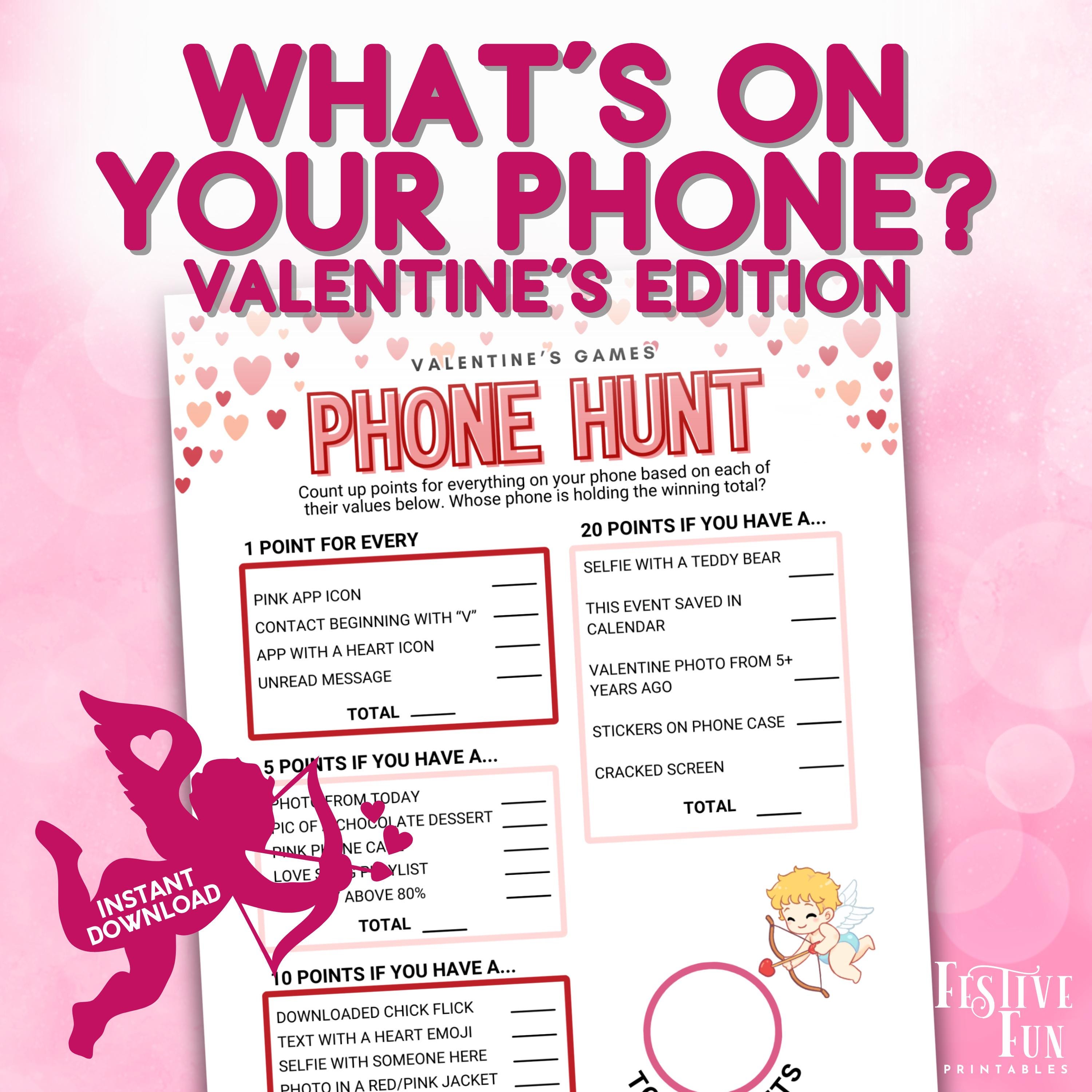 What's on Your Phone Valentines Day Printable Game, Cell Phone ...