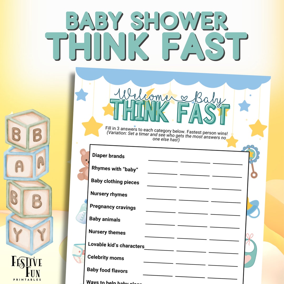 Baby Shower Think Fast, Baby Trivia Game Printable, Pregnant Mom ...