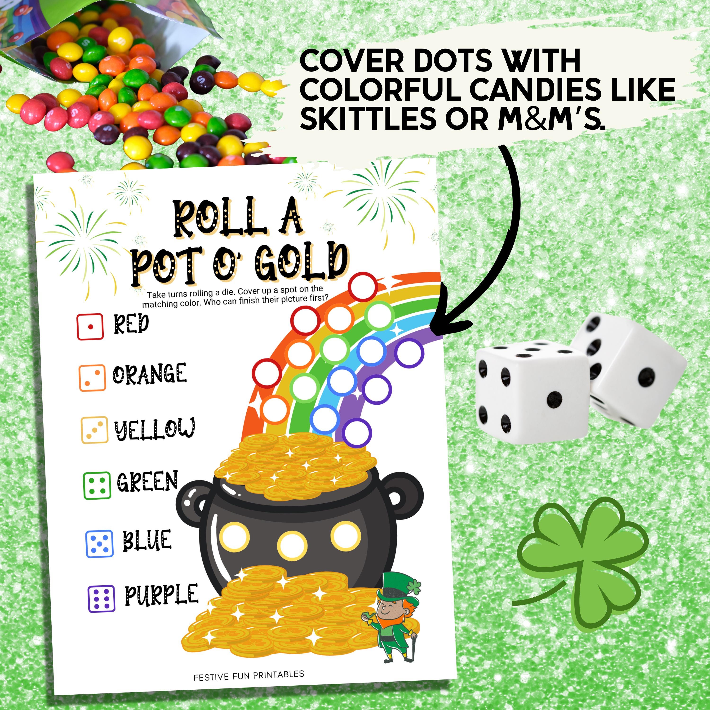 Roll-a-rainbow Pot of Gold Candy Dice Game, Easy St Patricks Day ...