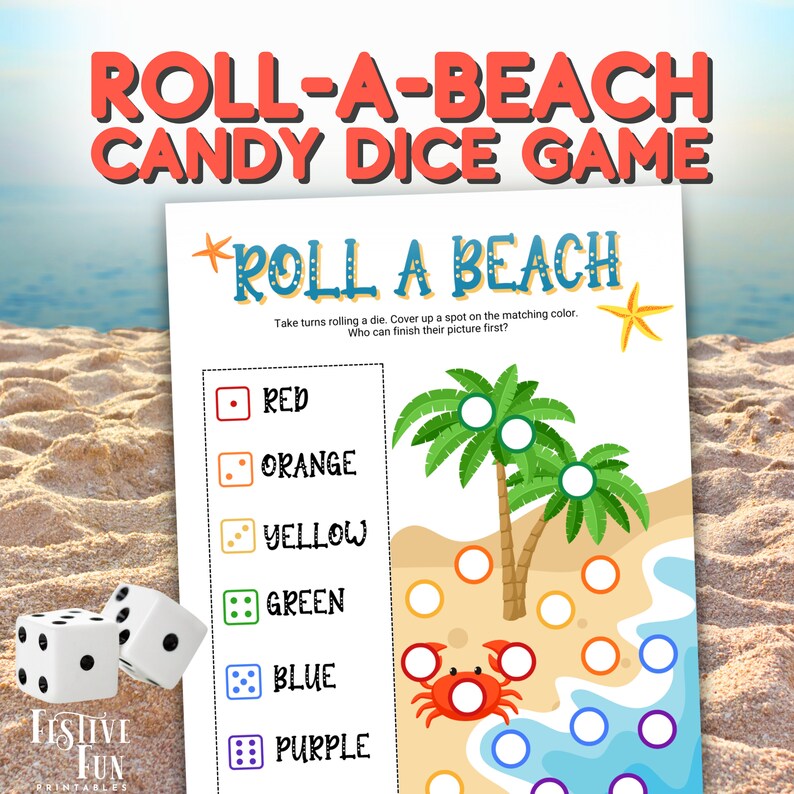 Roll-a-beach Candy Dice Game, Easy Summer Party Game for Kids, Roll a ...