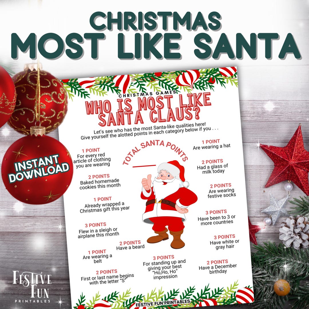 Who is Most Santa Like Santa Claus, Fun Easy Group Christmas Party Game ...