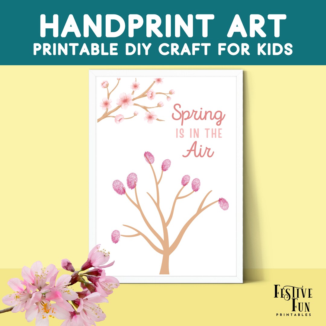 Cherry Blossom Spring Handprint Crafts for Kids, Printable DIY ...