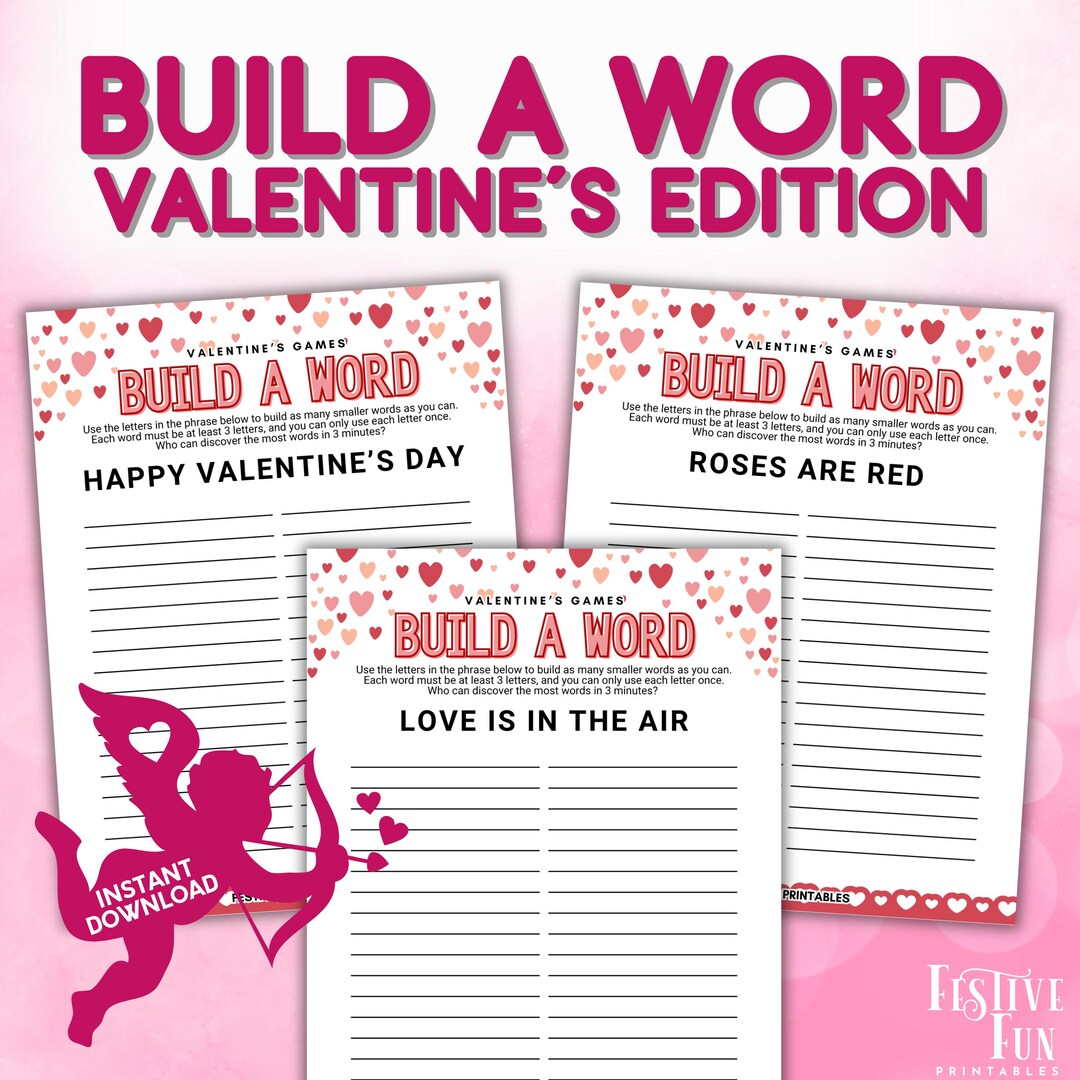 Valentine's Day Build A Word Puzzle, Valentine School Party or ...