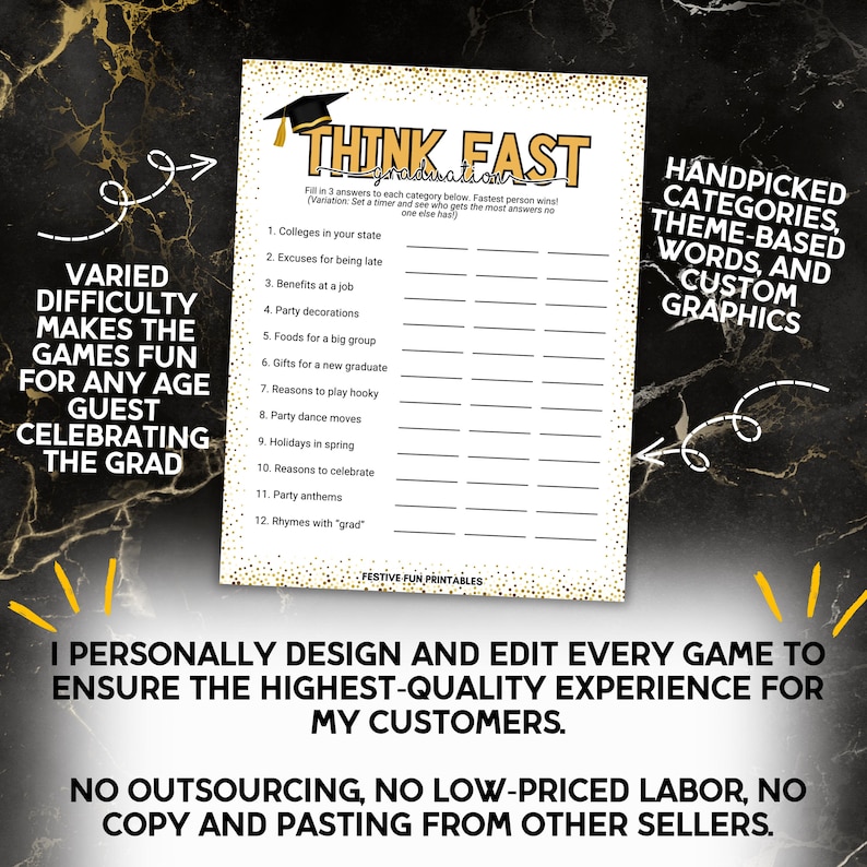 Graduation Think Fast Printable Game, Senior Night Grad Party Activity ...