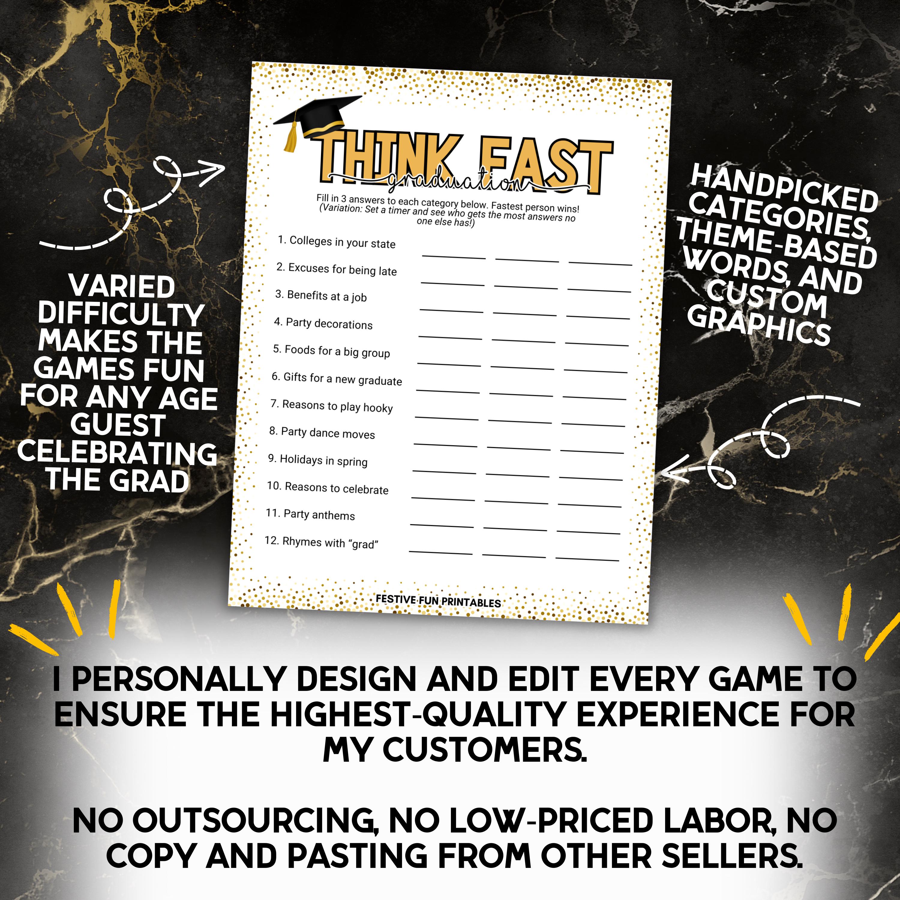 Graduation Think Fast Printable Game, Senior Night Grad Party Activity ...