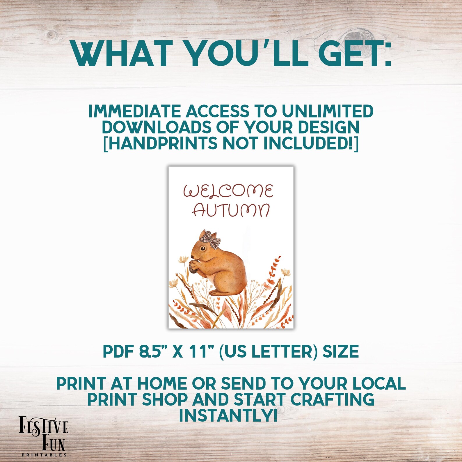 Welcome Autumn Fall Handprint Art for Kids, Cute Squirrel Printable DIY ...