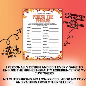 Thanksgiving Finish the Phrase Game, Fun Easy Friendsgiving Mind Match ...