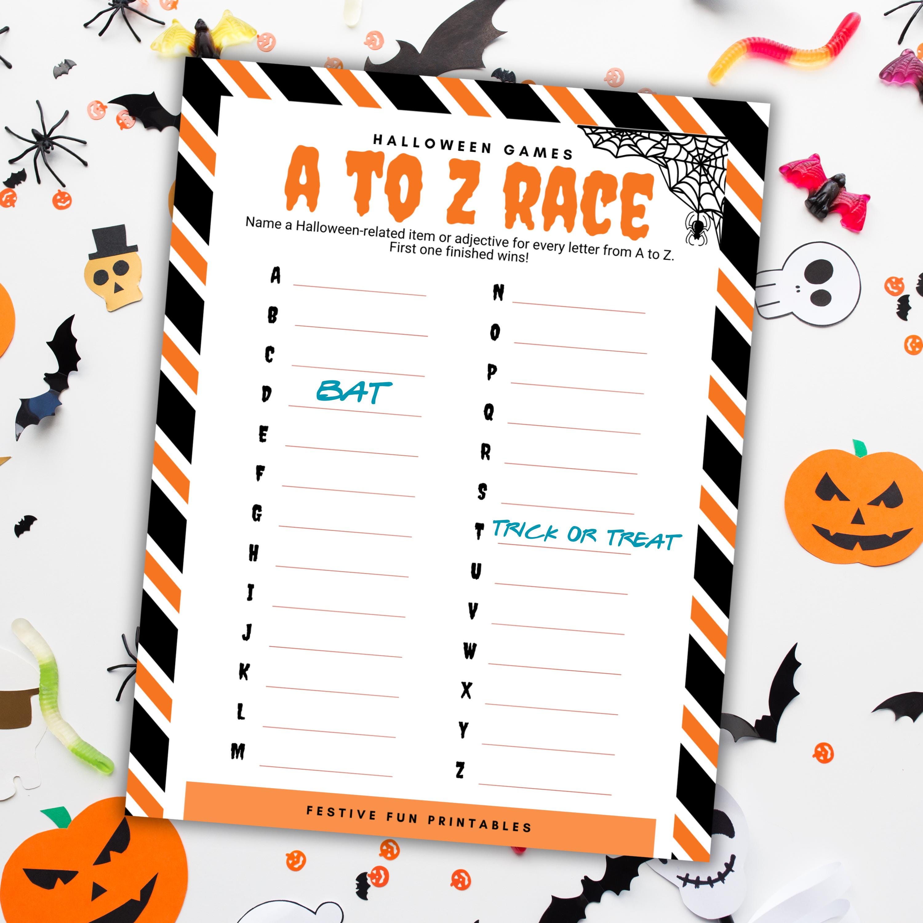 Halloween A to Z Race Game, Think Fast Party Activity for Kids Teens or ...