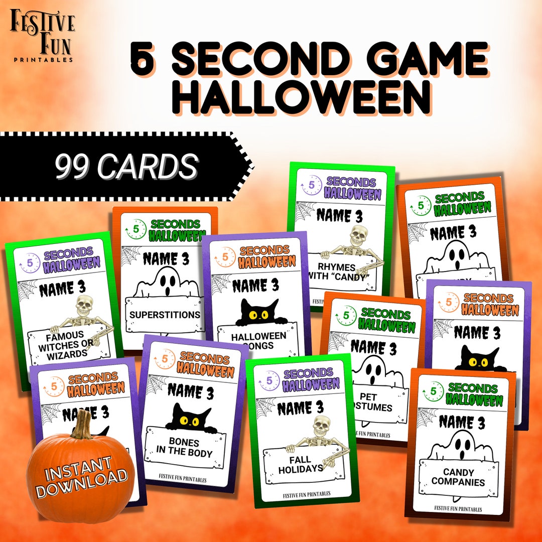Halloween Five Second Game Printable, Name Three in 5 Seconds, Quick ...