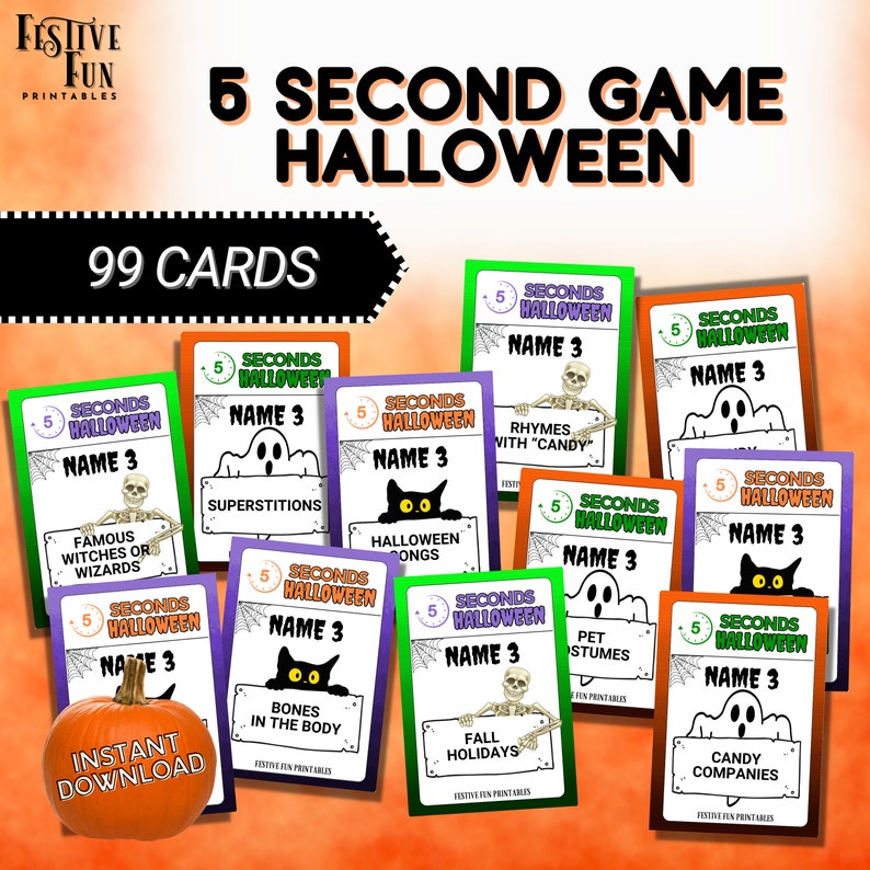 Halloween Five Second Game Printable, Name Three in 5 Seconds, Quick ...