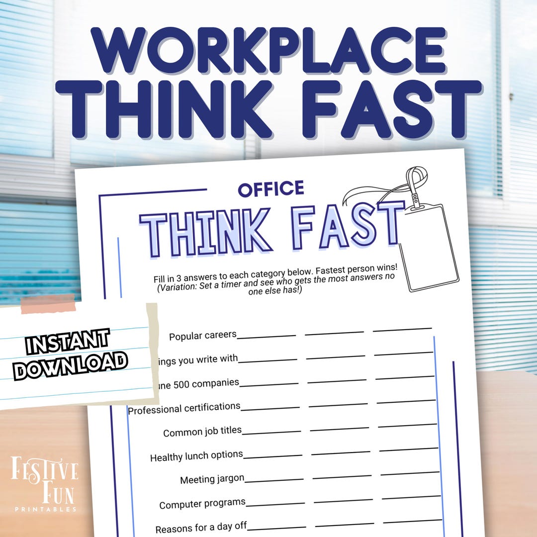 Office Name 3 Think Fast Game, Corporate Workplace Icebreaker for Team ...