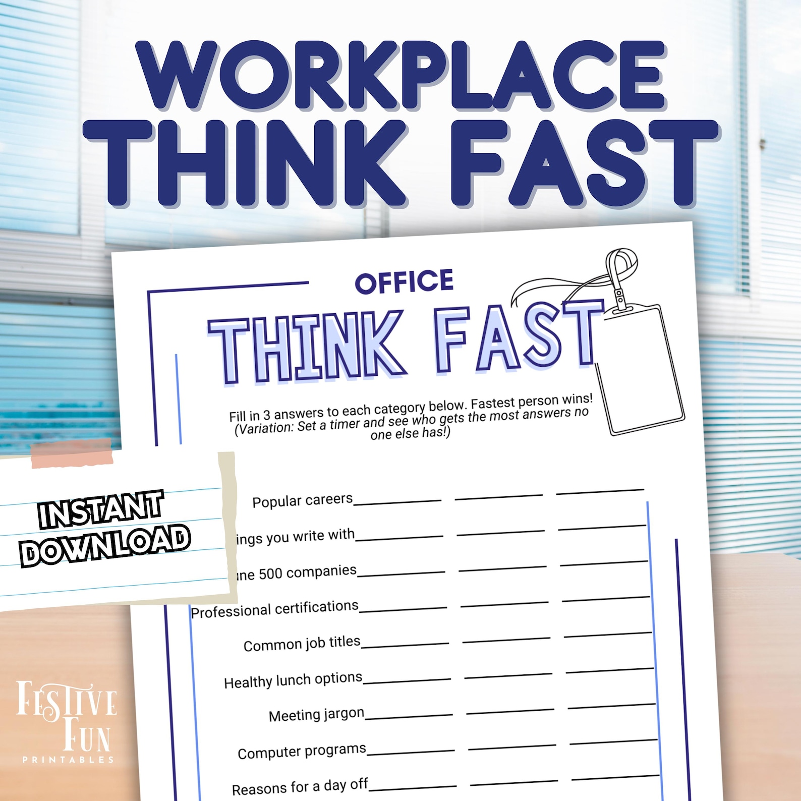 Office Name 3 Think Fast Game, Corporate Workplace Icebreaker for Team ...
