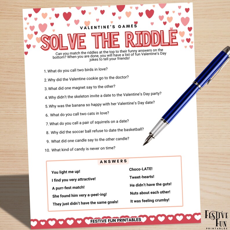 Valentines Day Riddles Printable Game, Fun Easy Kids Tabletop Vday ...