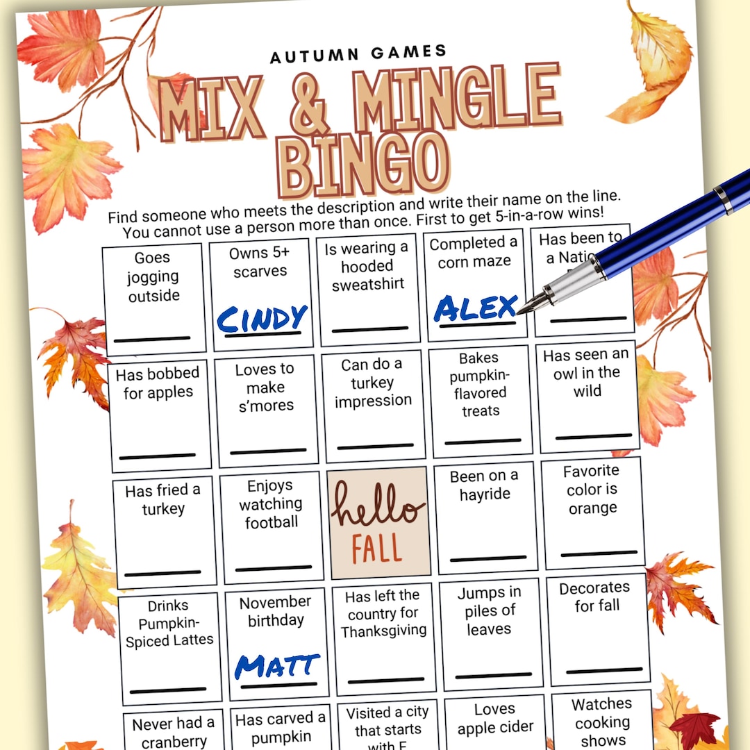 Autumn Mix and Mingle Icebreaker Bingo, Printable Game for Fall ...