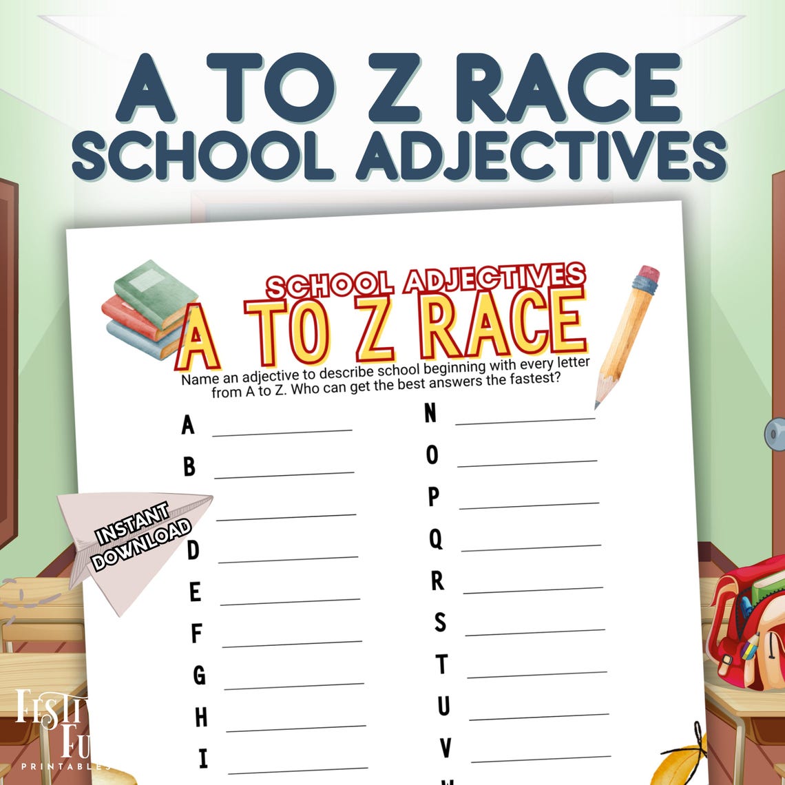 Back to School A to Z Adjective Race Game, Printable Quick-thinking ...