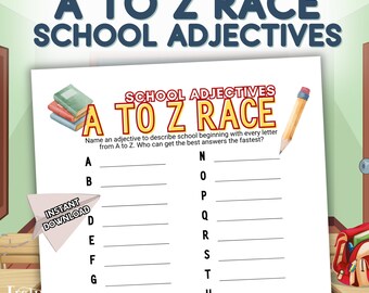 Back to School A to Z Adjective Race Game, Printable Quick-thinking ...