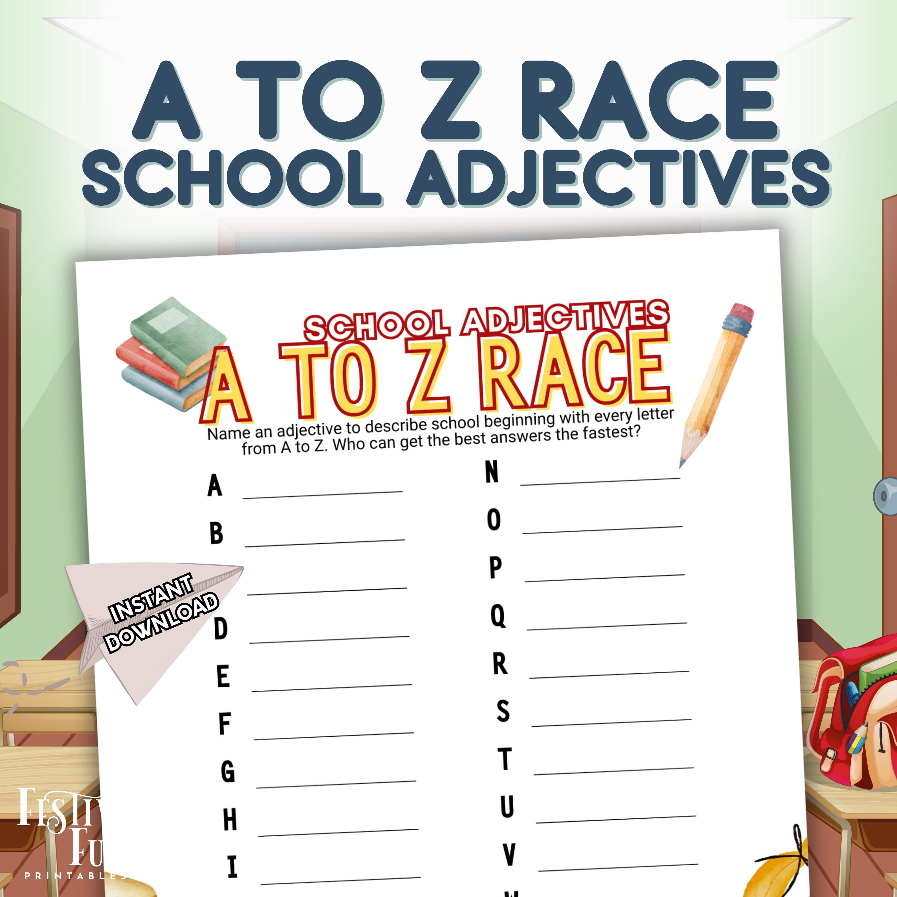 Back to School A to Z Adjective Race Game, Printable Quick-thinking ...