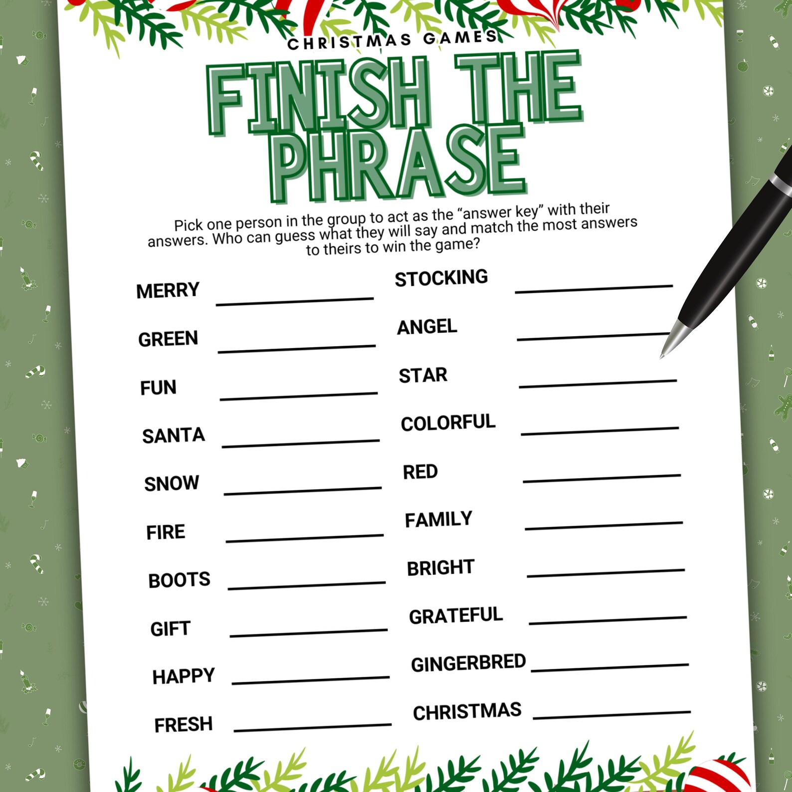 Christmas Finish the Phrase Mind Match Party Game, Printable Family ...