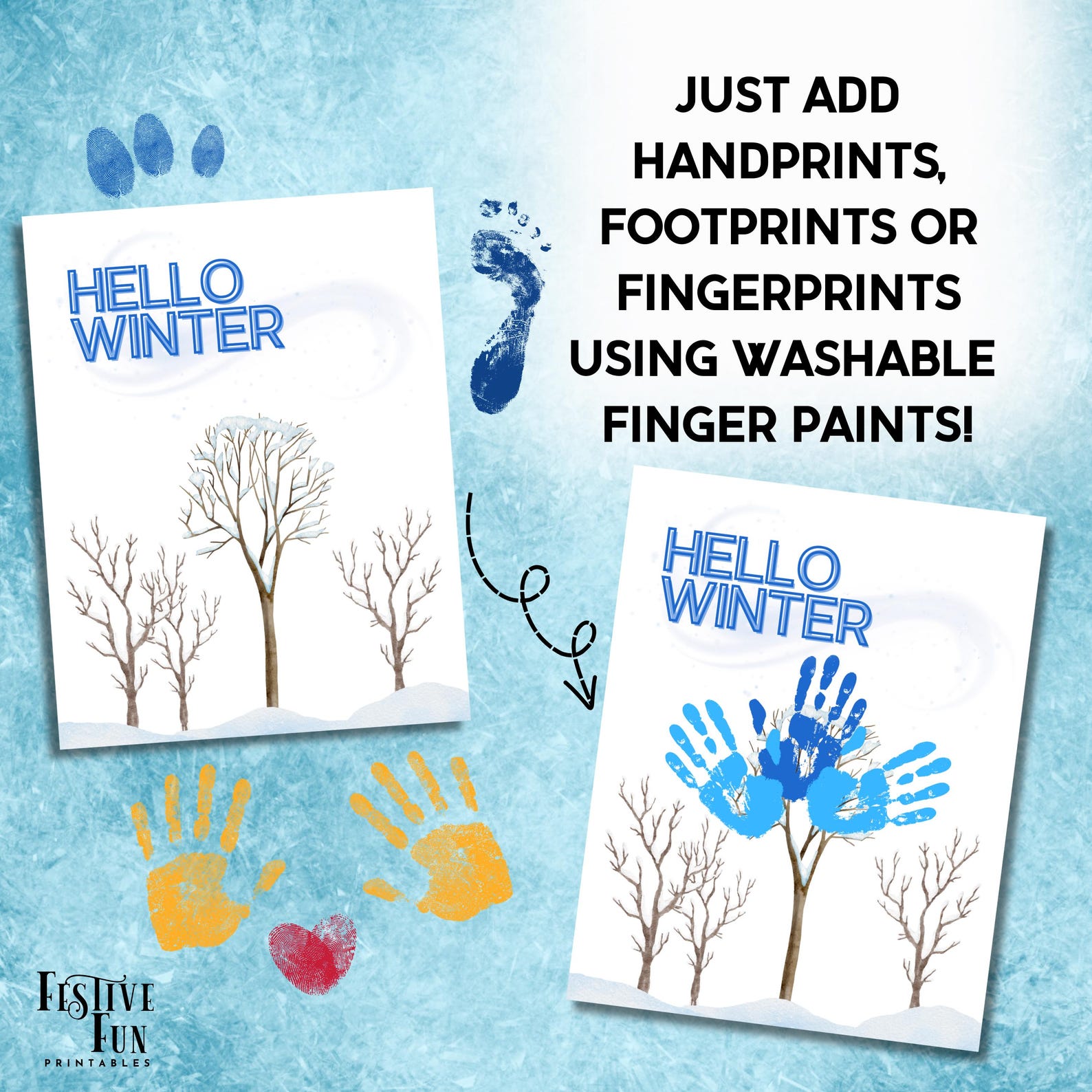 Hello Winter Seasonal Handprint Craft for Kids, Cute Printable Tree ...