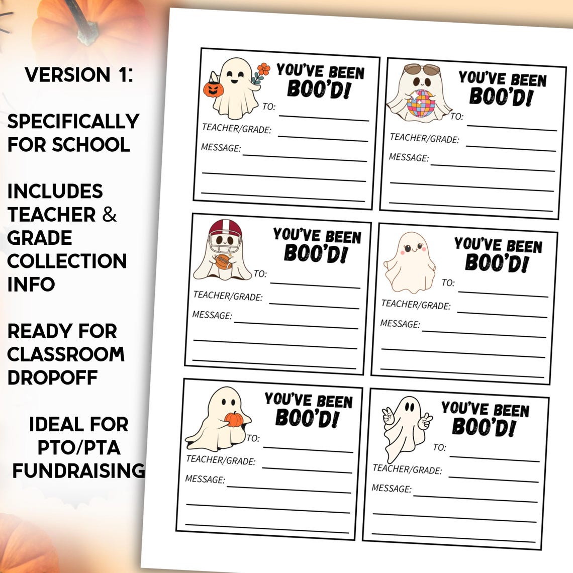 Boo Gram Treat Tags for School PTA or PTO Fundraiser, Printable Boo ...