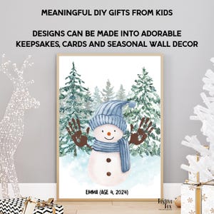 Snowman Handprint Art on a Watercolor Landscape, Printable Finger ...