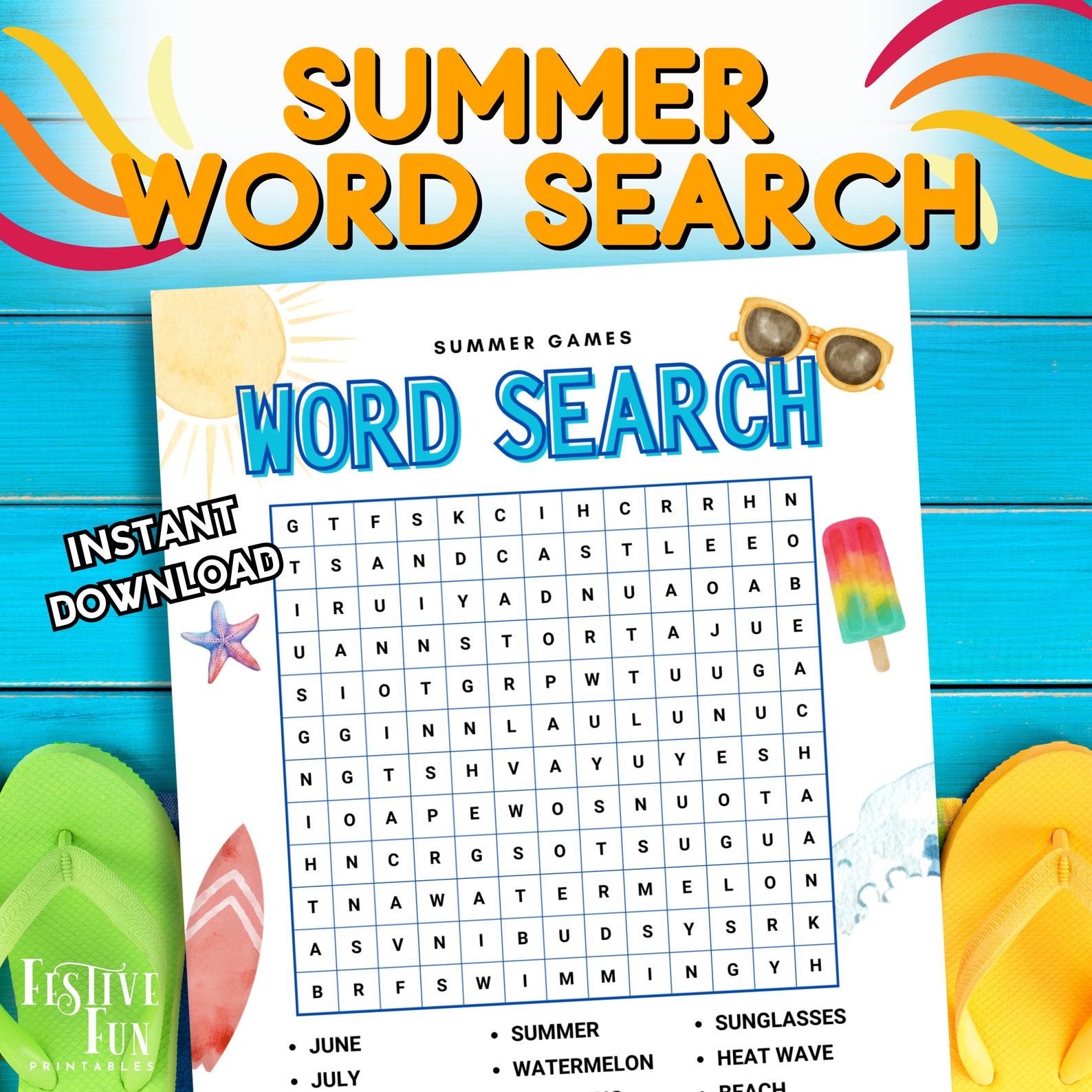 Printable Summer Word Search, Rainy Day Educational Summer Activity for ...