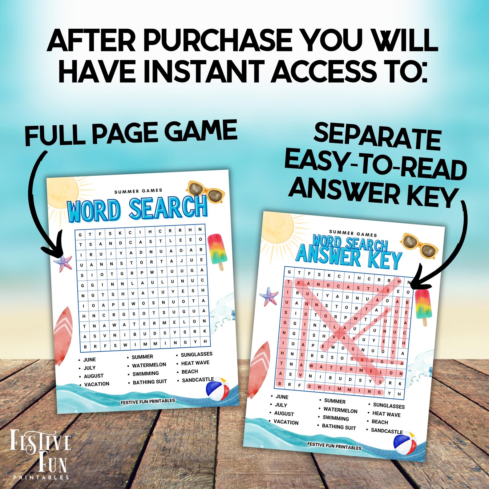 Printable Summer Word Search, Rainy Day Educational Summer Activity for ...