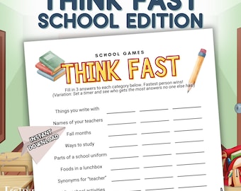 Back to School Think Fast Game, Printable Quick-thinking Challenge With ...