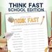 Back to School Think Fast Game, Printable Quick-thinking Challenge With ...