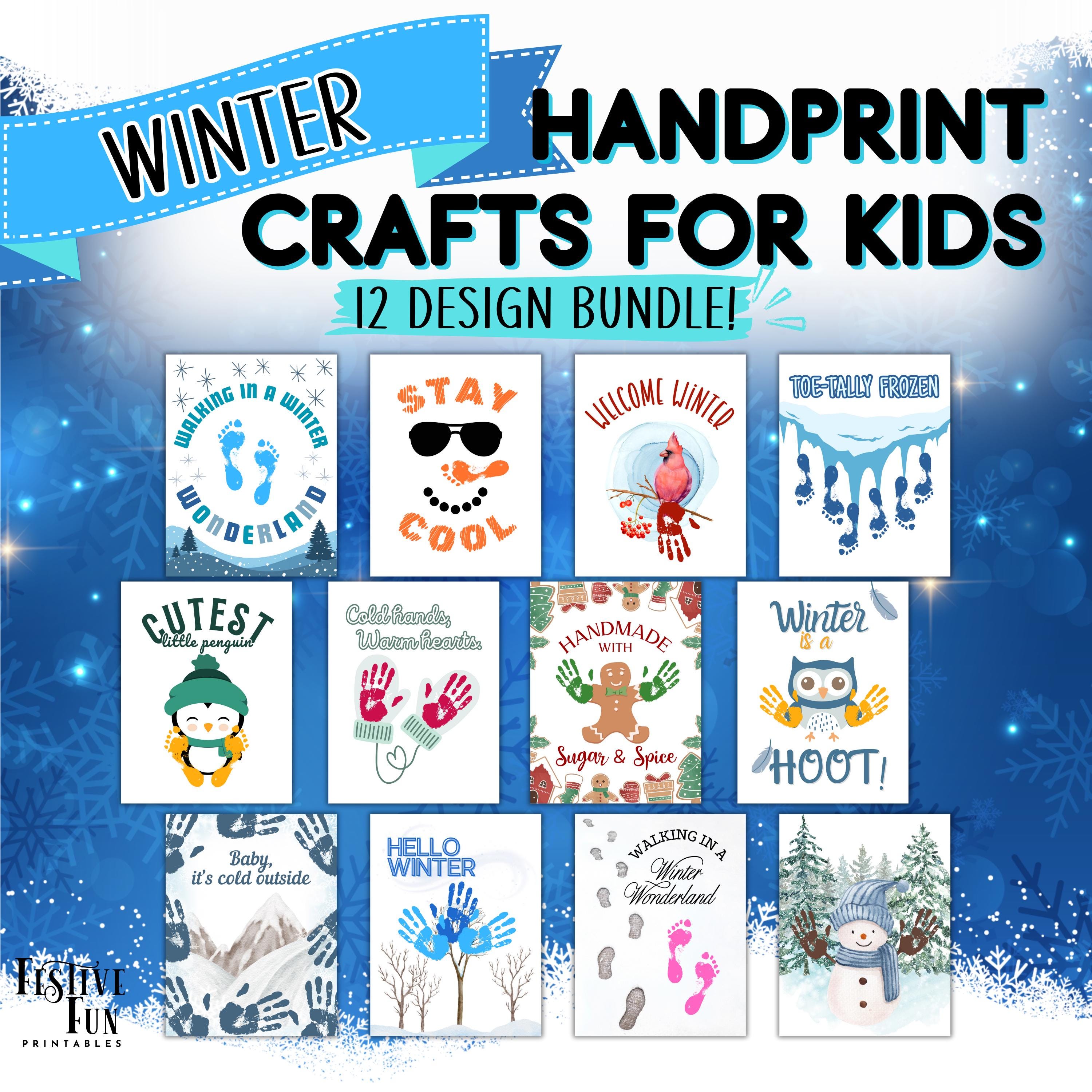 Winter Handprint Craft Bundle for Kids, 12 Printable Fingerprint Art ...