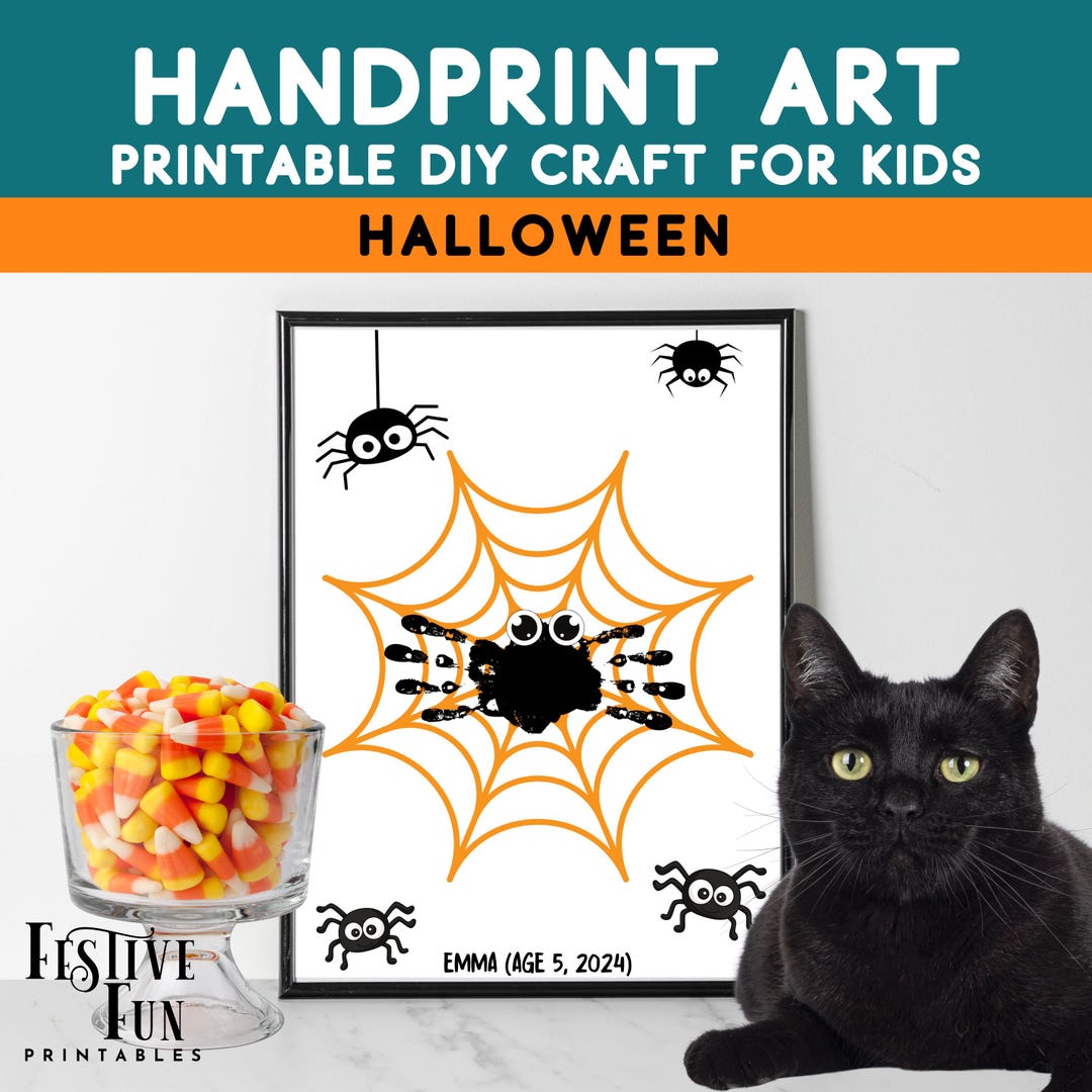 Spider Handprint Art for Kids, Fall Halloween Printable DIY Finger ...