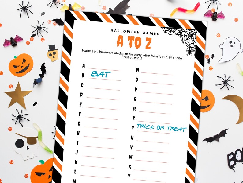 Halloween A to Z Race Game,think Fast Party Activity for Kids Teens or ...