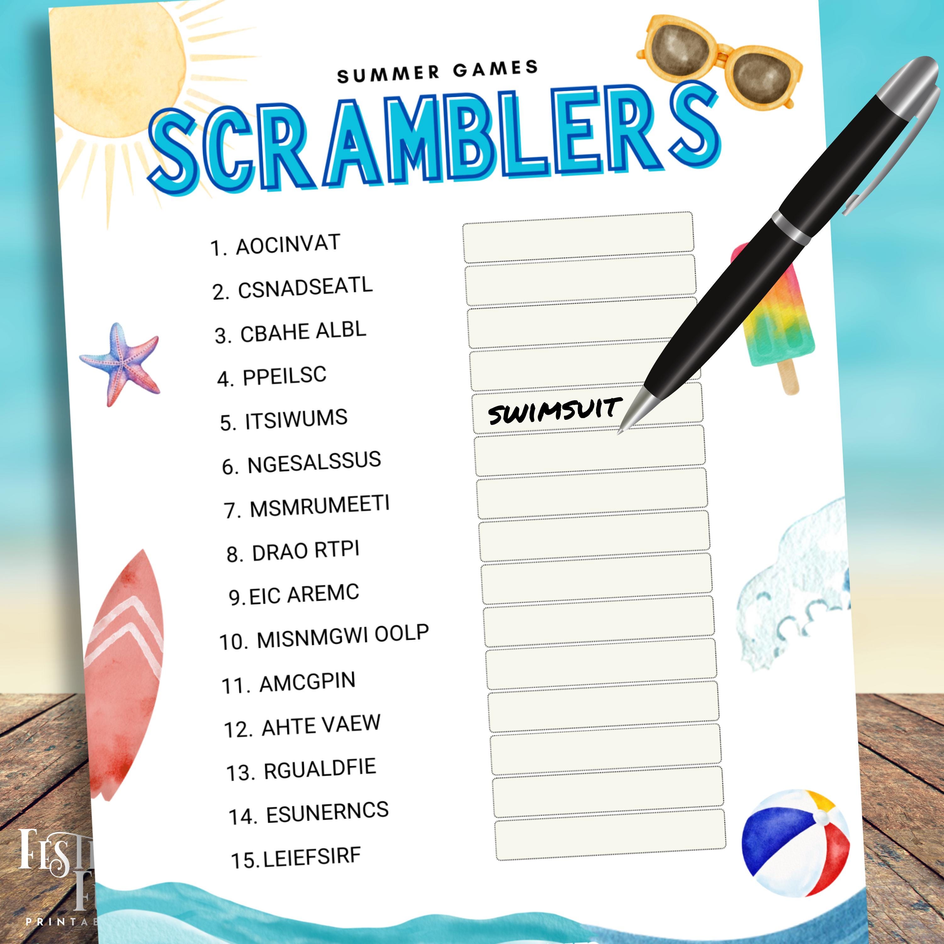 Summer Scrambled Words Printable Game, Vacation Word Game for Kids ...