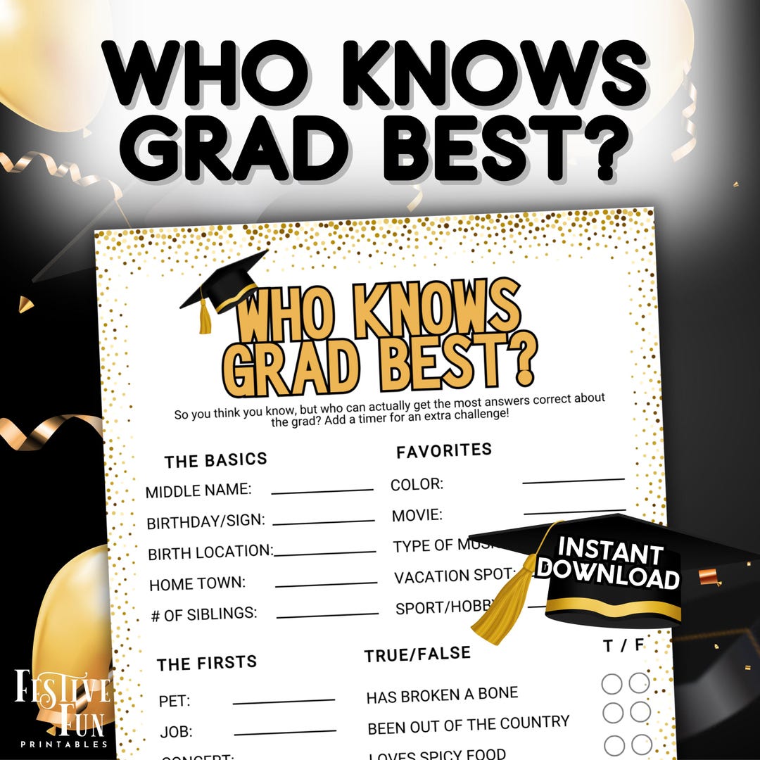 Who Knows Grad Best, Easy Graduation Activity, Modern Graduate Party ...