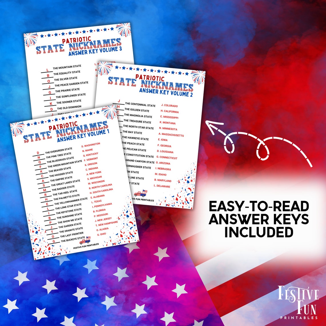 USA State Nickname Race, Patriotic American 4th of July Printable Game ...