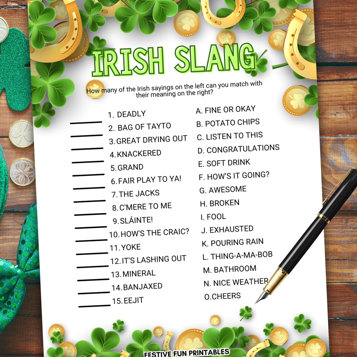 Irish Slang Trivia Game, Words Heard in Ireland Funny St. Patricks Day ...