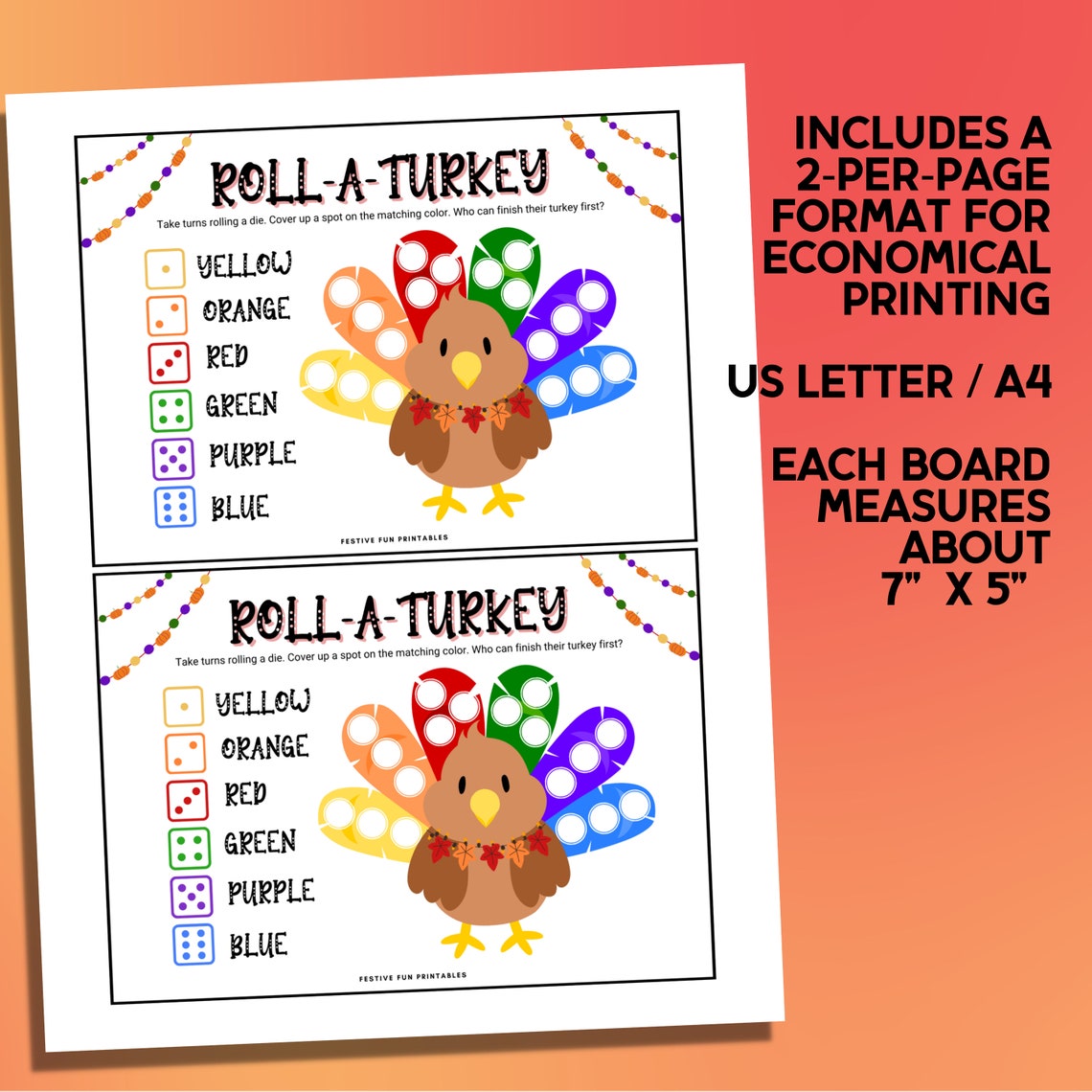 Roll A Turkey Candy Dice Game Printable, Easy Thanksgiving ...