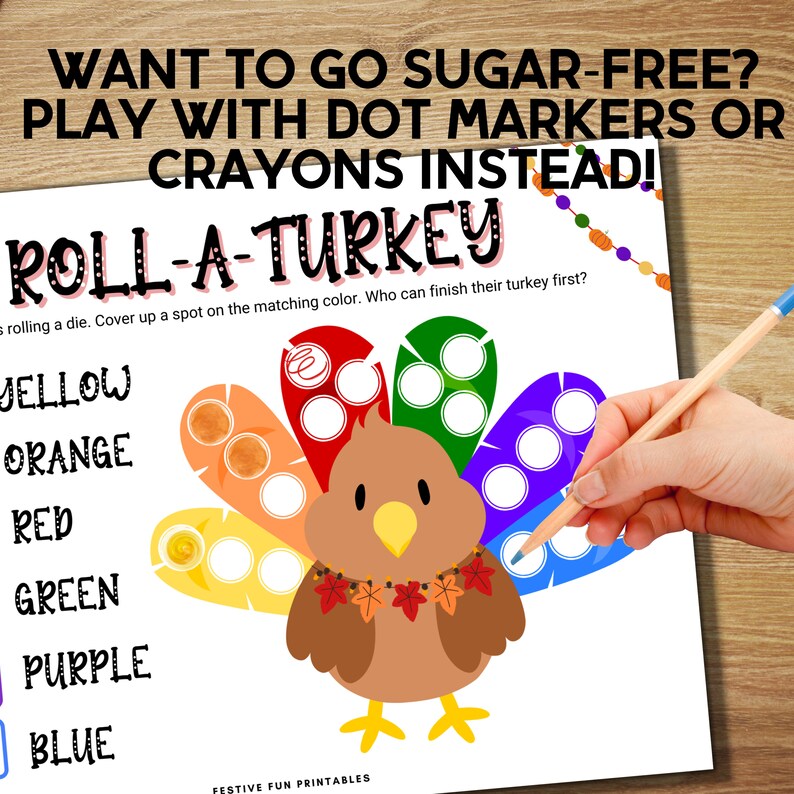 Roll A Turkey Candy Dice Game Printable, Easy Thanksgiving ...
