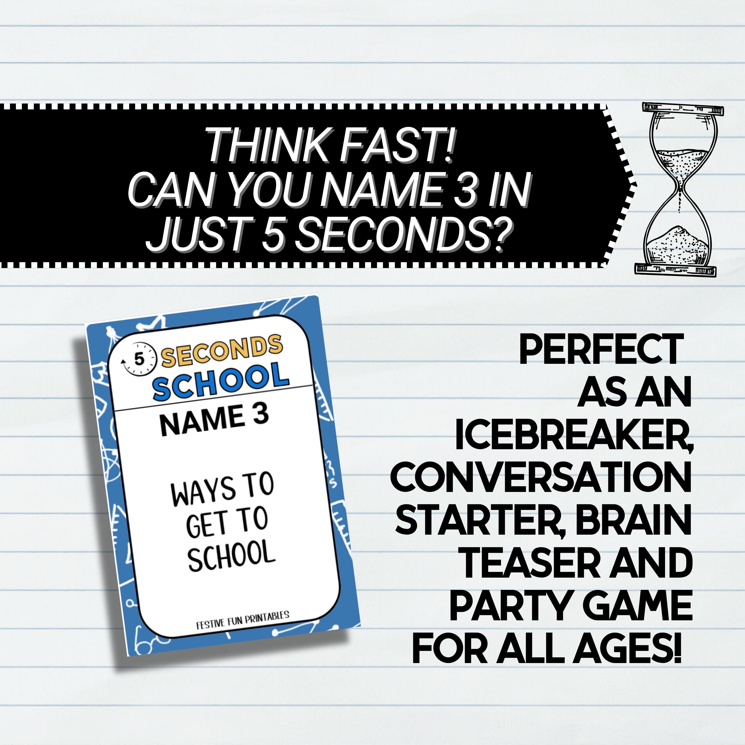 Back to School 5 Second Game Printable, Non-holiday, Non-denominational ...