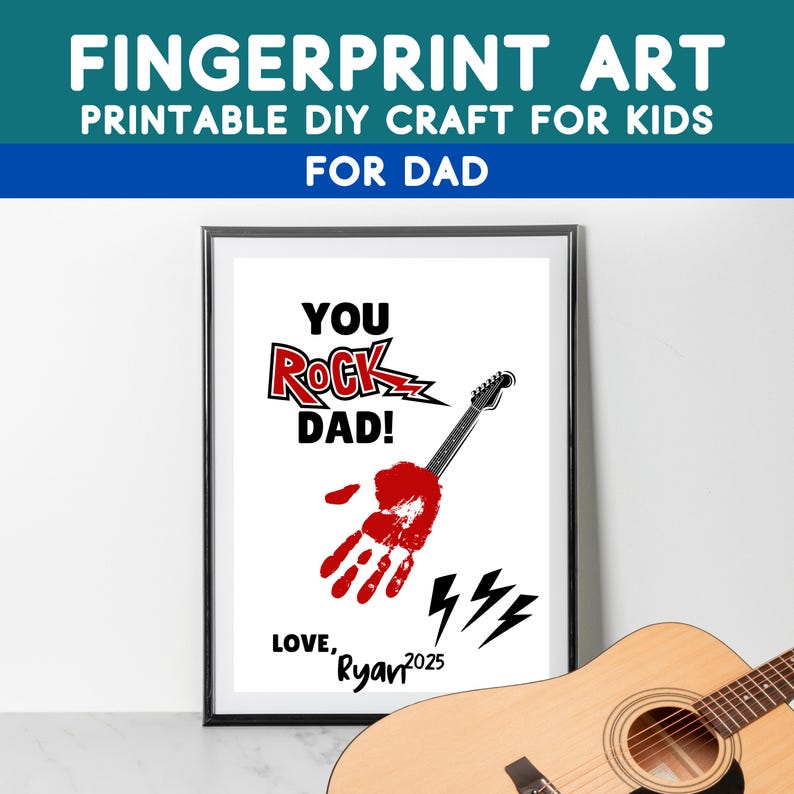 Dad Rocks Handprint Craft for Kids Printable DIY Fingerprint Art ...
