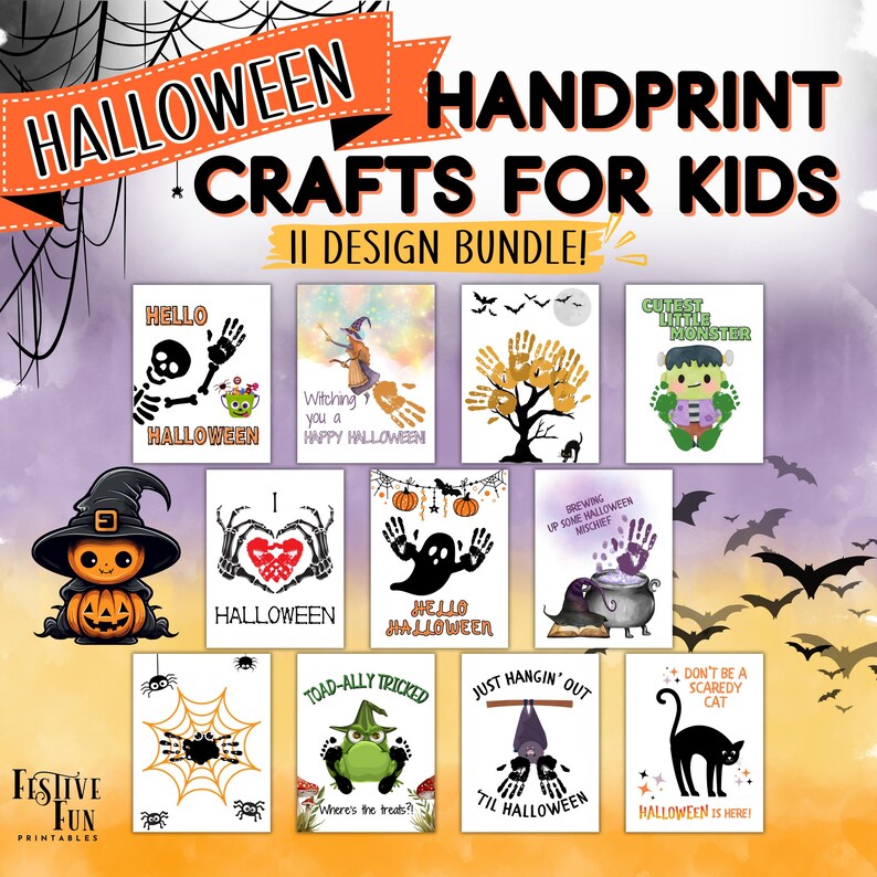Halloween Handprint Crafts for Kids, Printable DIY Fingerprint Art ...