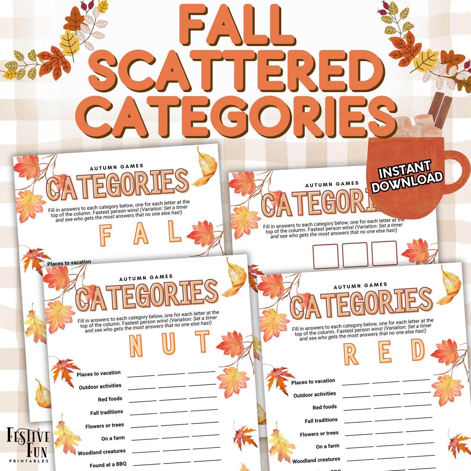 Autumn Scattered Categories Games, Printable Trivia Activity for Fall ...