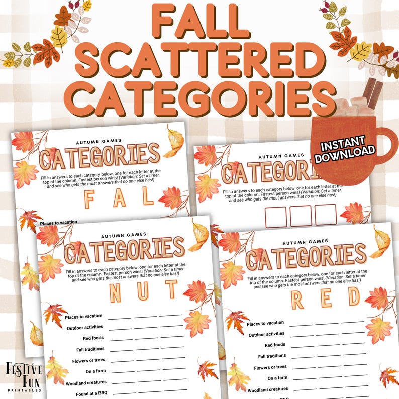 Autumn Scattered Categories Games, Printable Trivia Activity for Fall ...