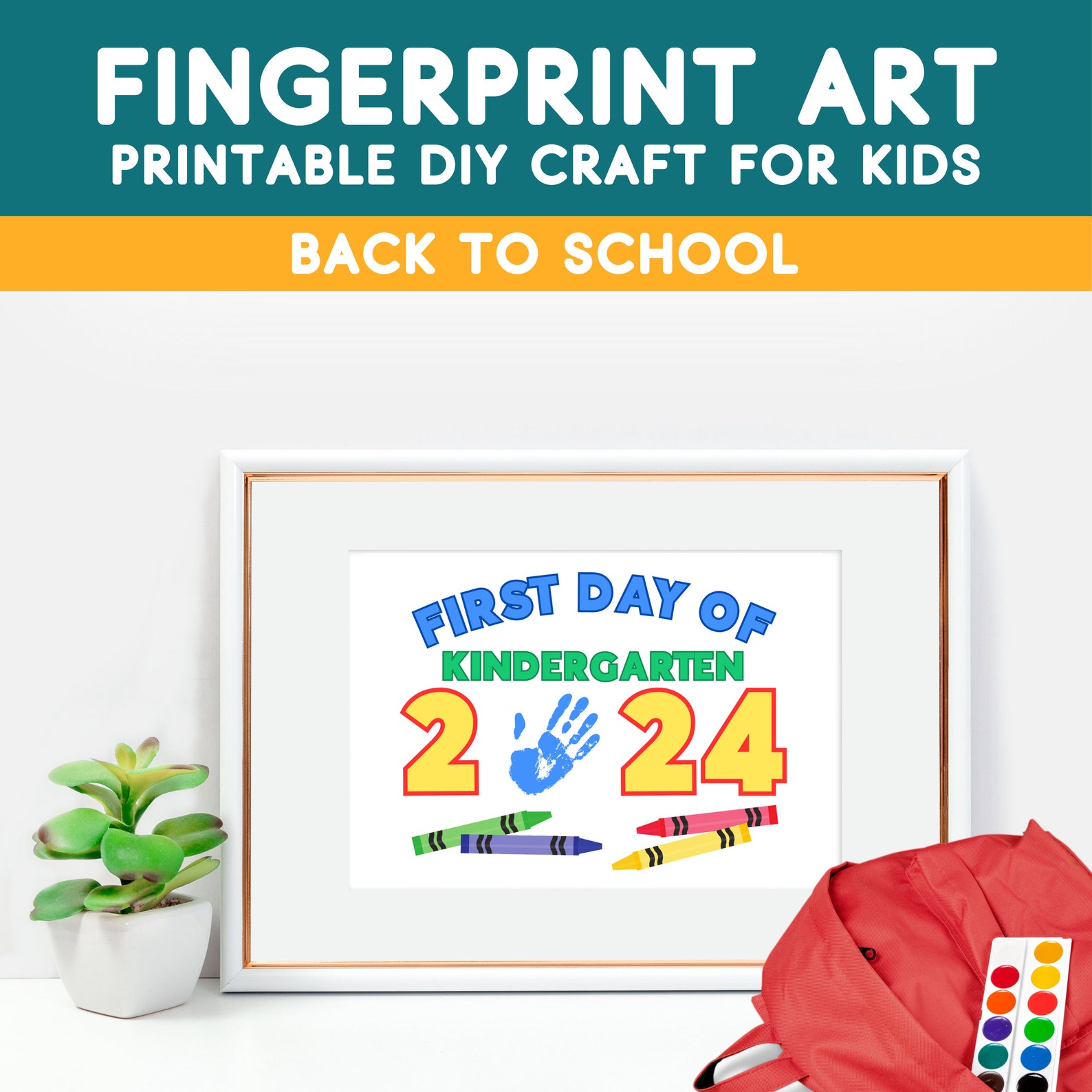 First Day of Kindergarten 2024 Printable Handprint Art Craft, Back to ...